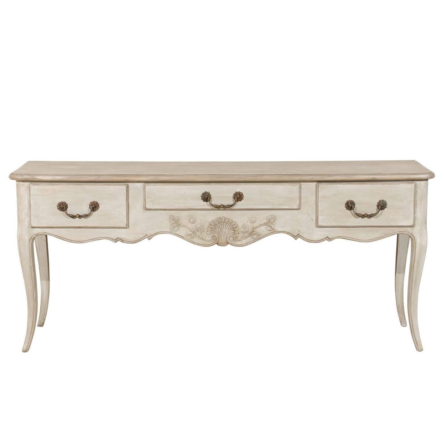 French Painted Three-Drawer Wooden Console Table at 1stDibs