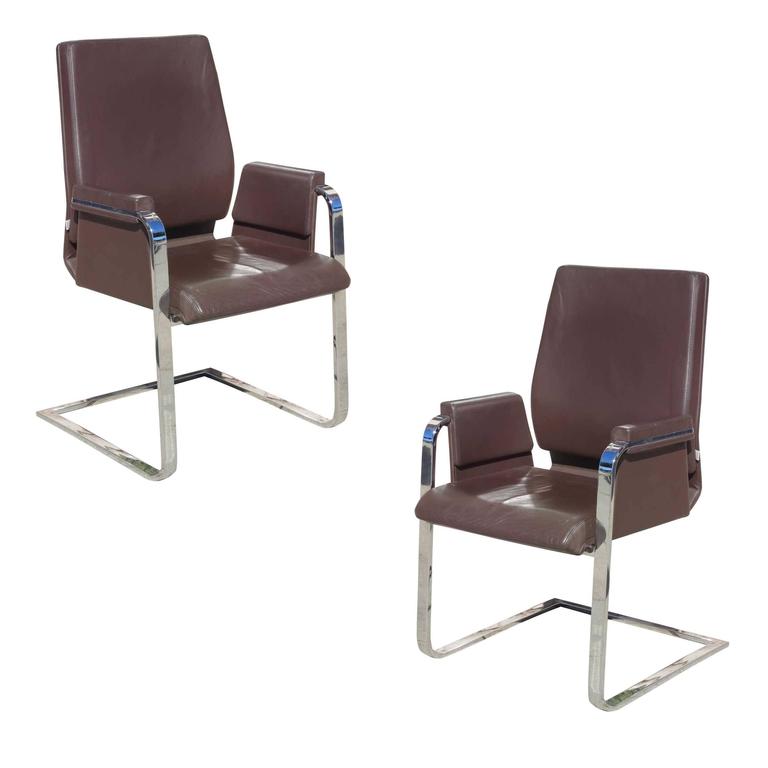 Interstuhl Modern Chrome and Leather Spring Chair, Pair at 1stDibs