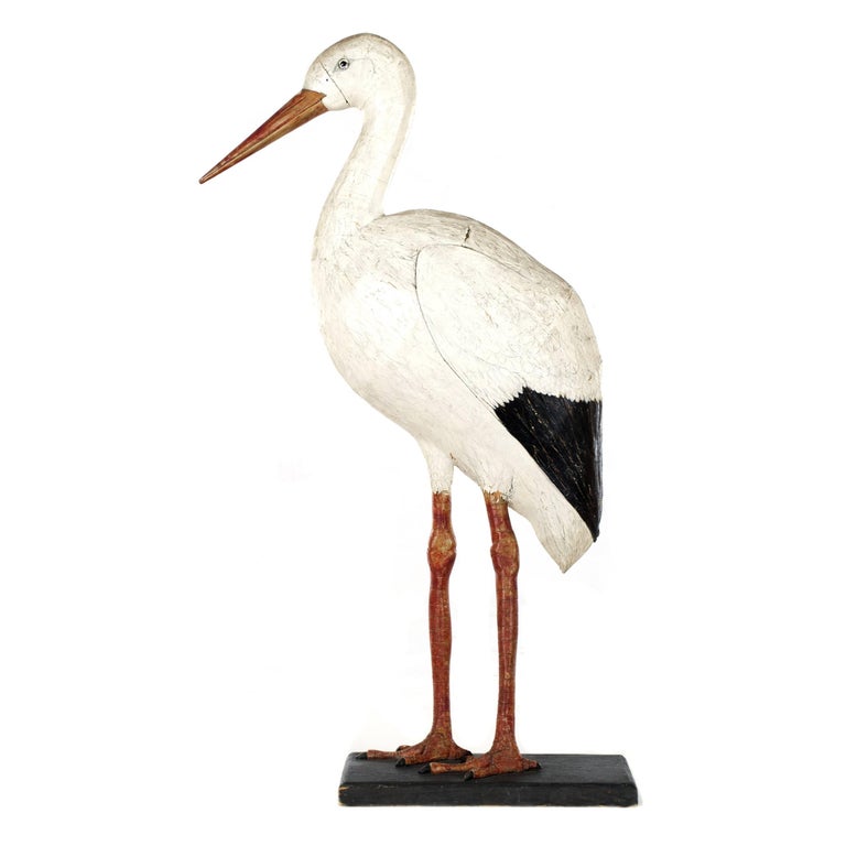 Large German Folk Carved Wood Stork For Sale at 1stDibs