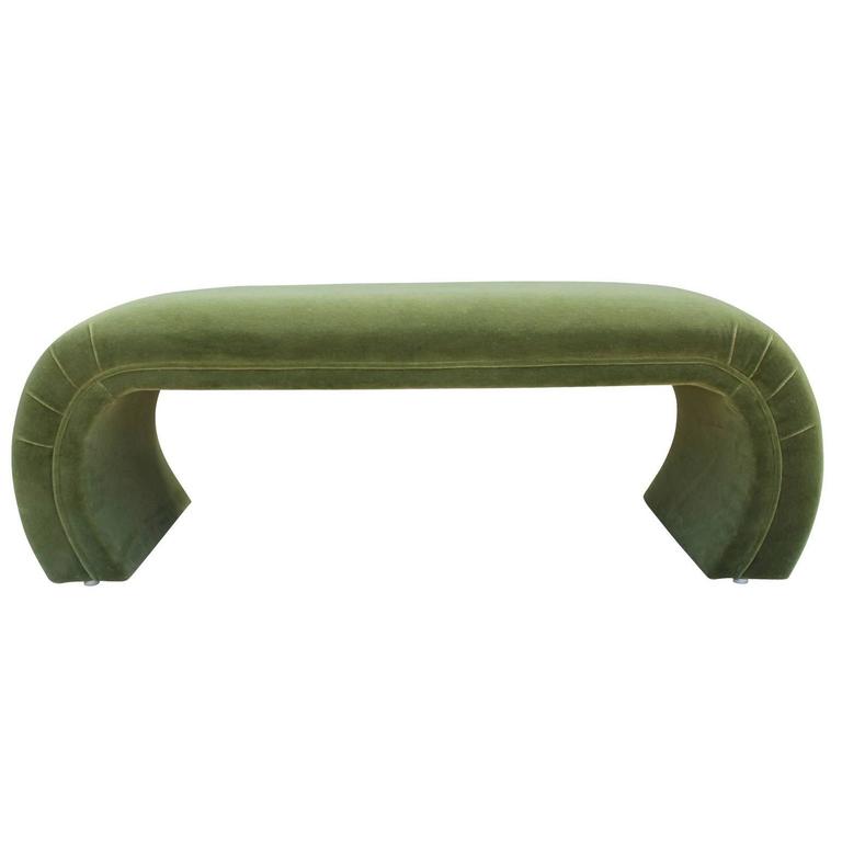 Waterfall Bench in Green Mohair Velvet at 1stDibs