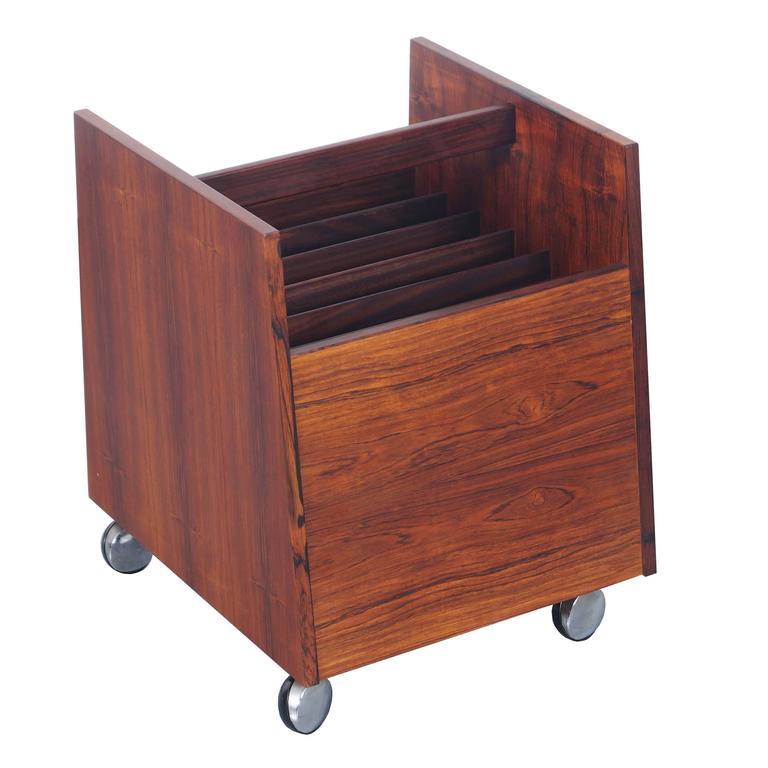 Danish Rosewood Rolling Magazine Stand by Rolf Hesland at 1stDibs