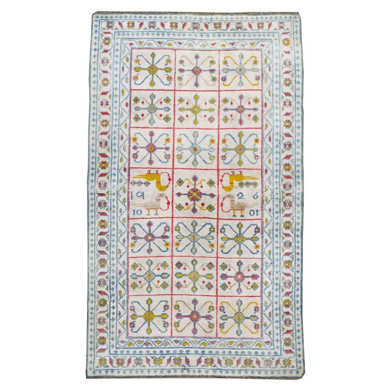Vintage Indian Cotton Agra Rug at 1stDibs