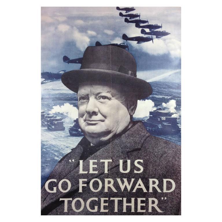WWII Themed Winston Churchill Propaganda Poster at 1stDibs
