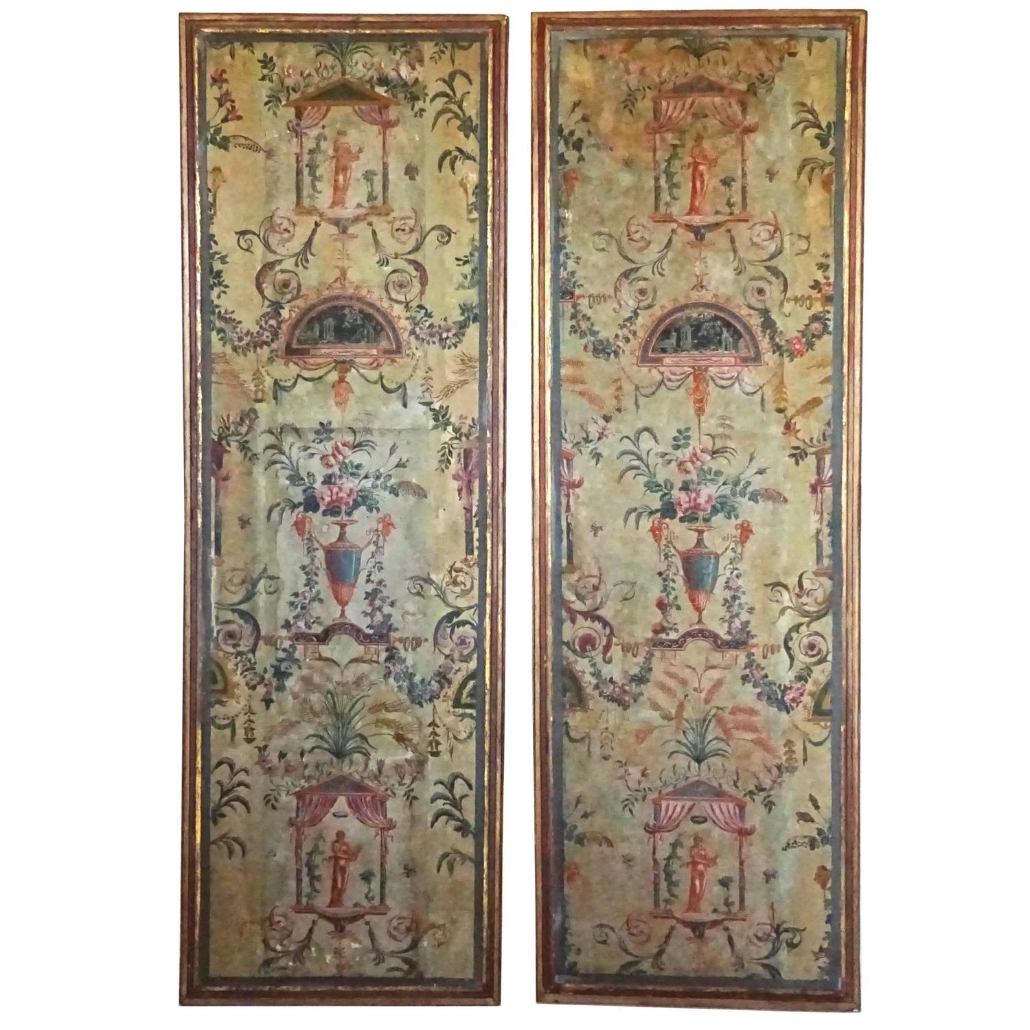 Pair of Framed 18th Century French Painted Paper Panels For Sale at 1stdibs