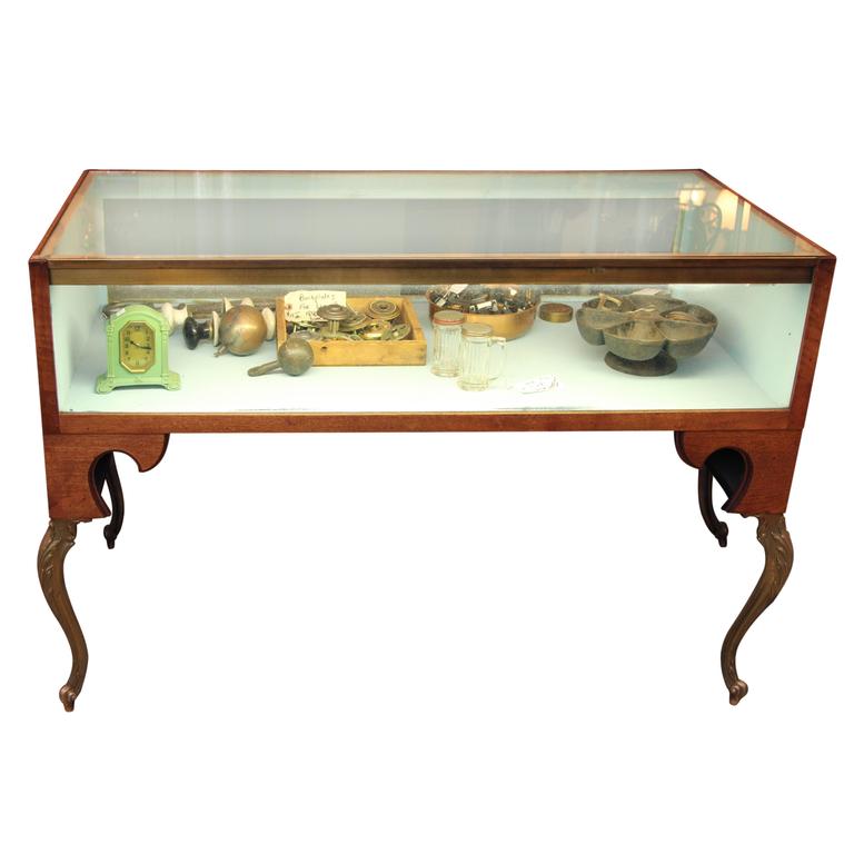 1920s Original Antique Lighted Display Case with Ornate Legs For Sale ...