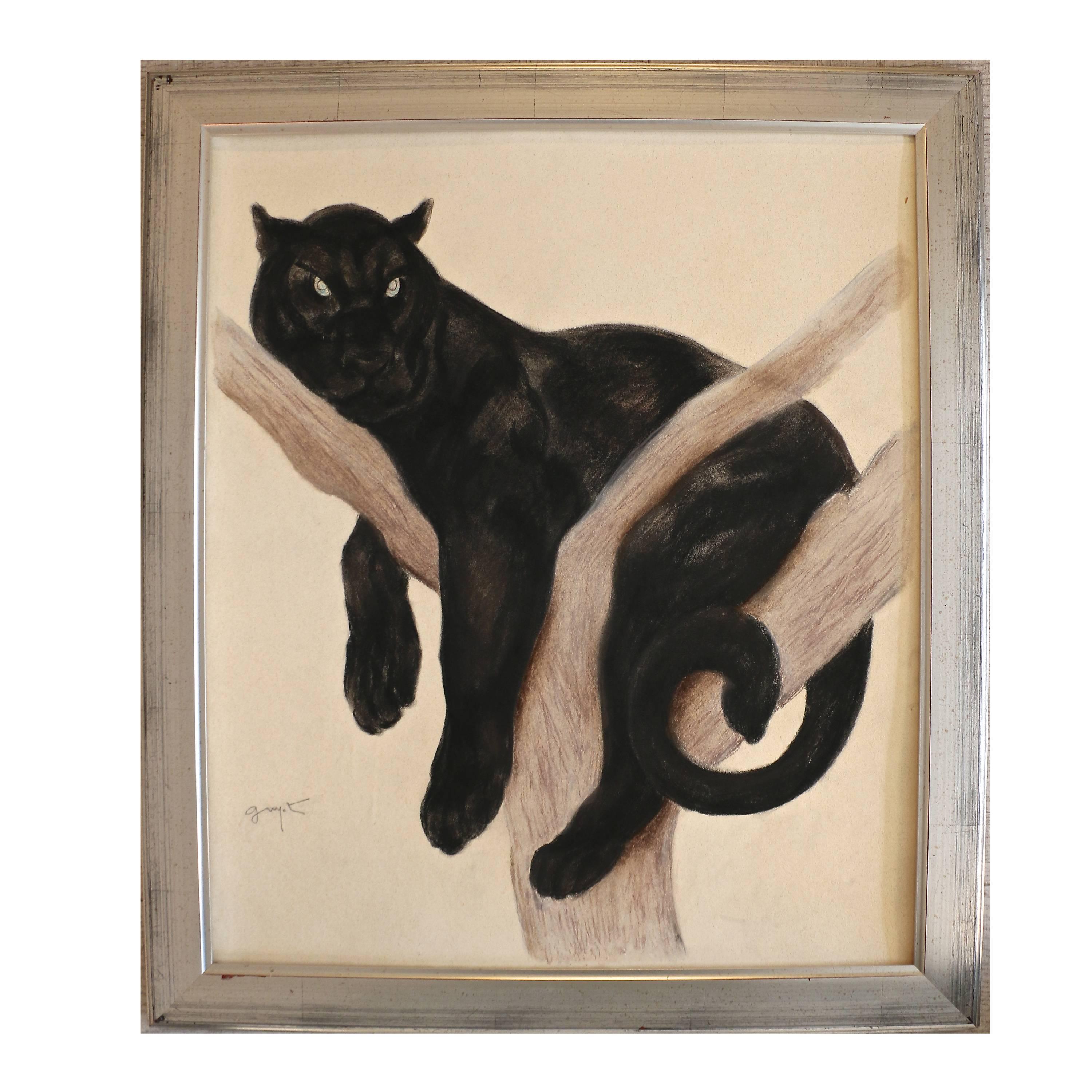 1930s Drawing by Georges Lucien Guyot, "Black Panther in Tree" at 1stDibs