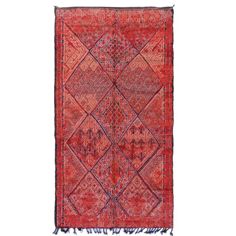 Tribal Vintage Red Moroccan Rug For Sale at 1stDibs