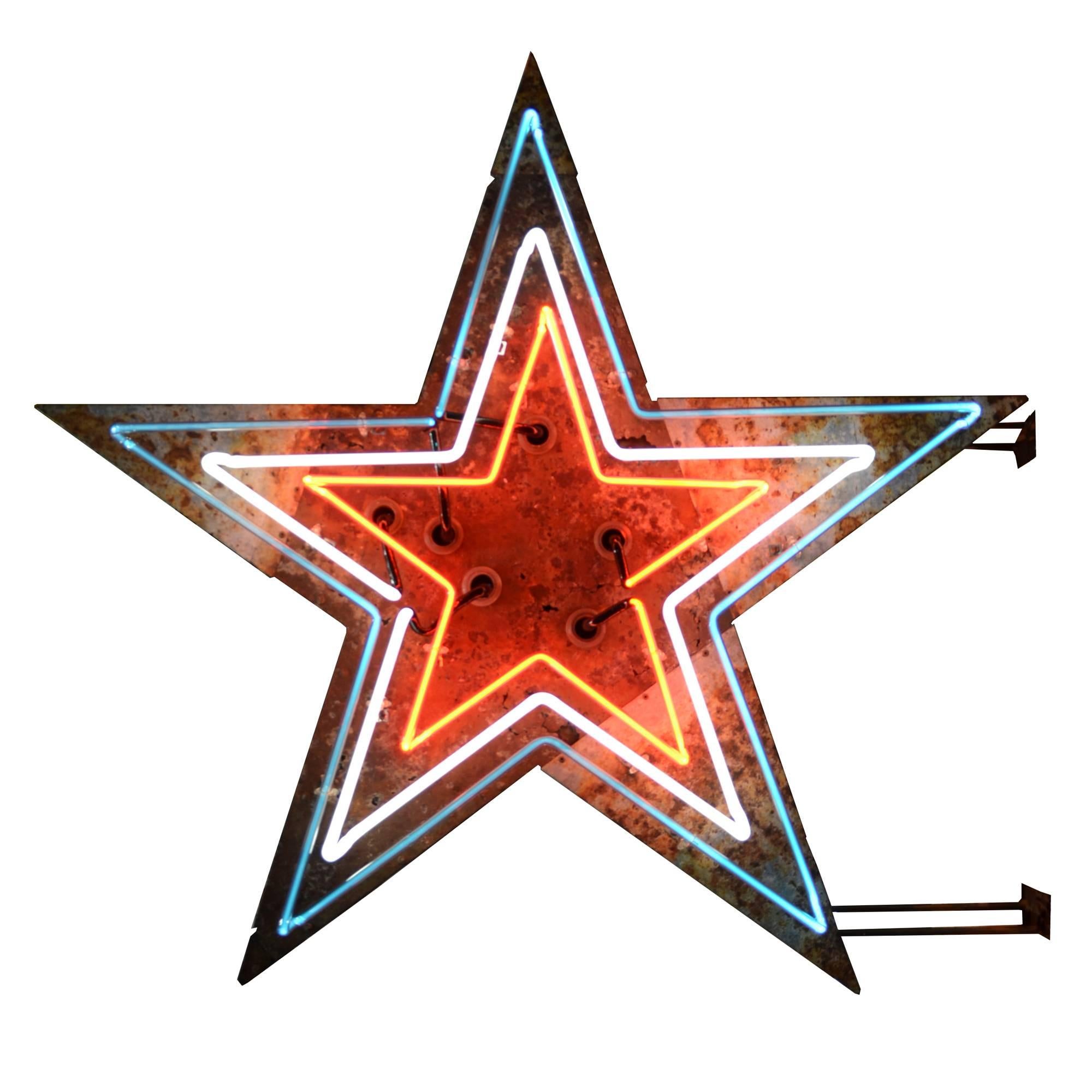 Red, White and Blue Double-Sided Neon Star Sign, circa 1940 at 1stDibs