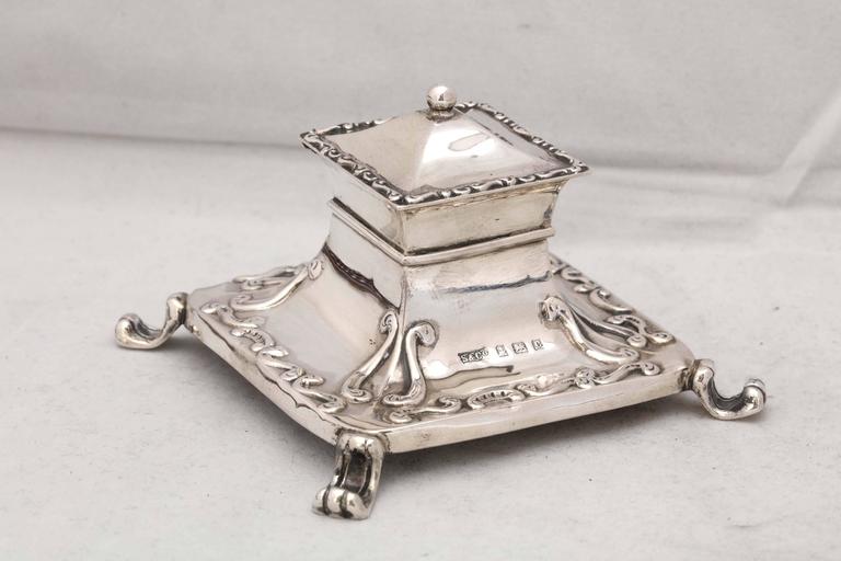 Edwardian Sterling Silver Footed Inkwell with Hinged Lid at 1stdibs