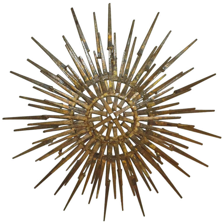 Brutalist Metal Sunburst Sculpture at 1stDibs