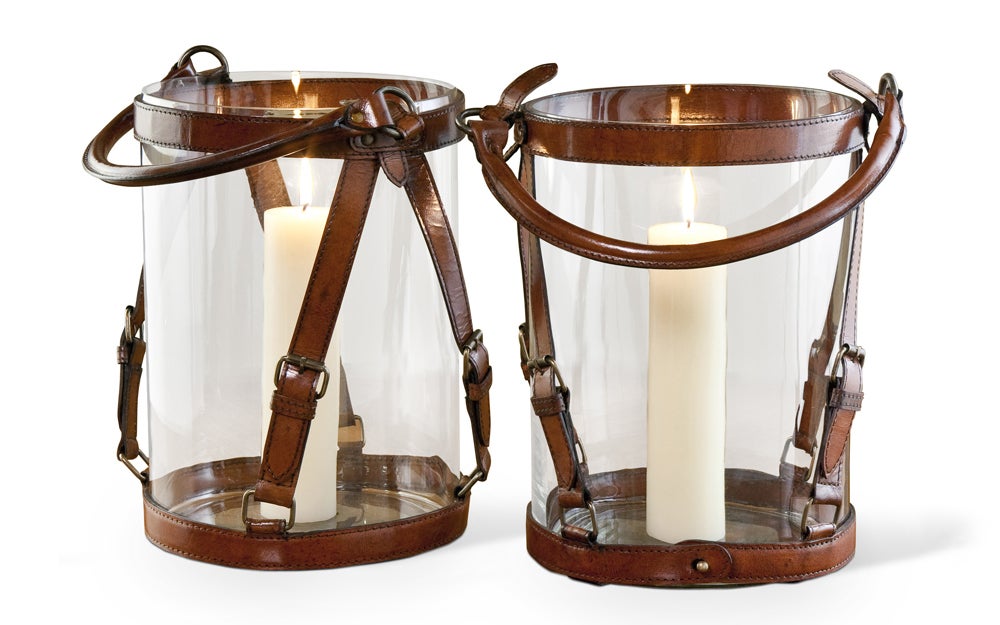 Leather Wrapped Glass Lanterns For Sale at 1stDibs