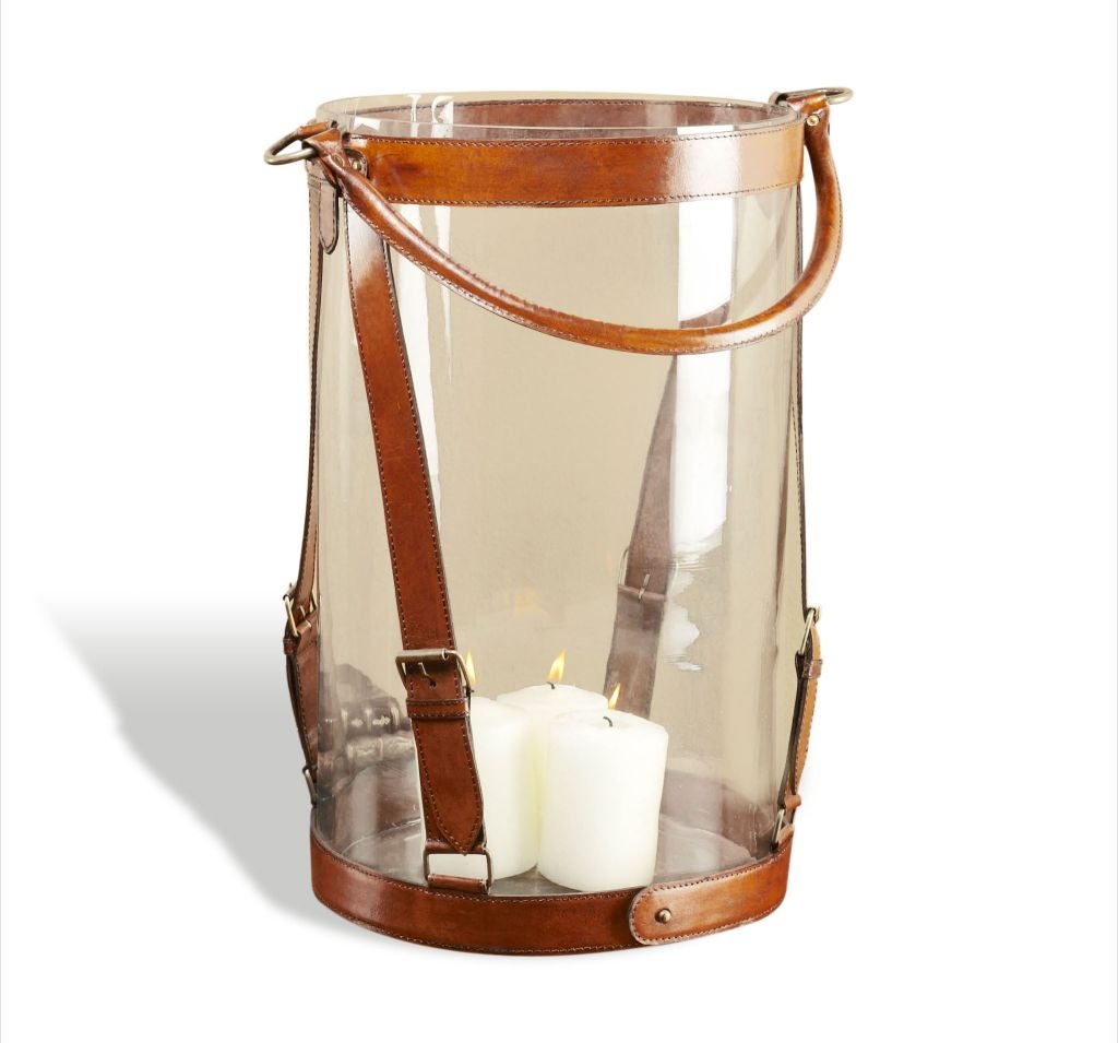 Leather Wrapped Glass Lanterns For Sale at 1stDibs