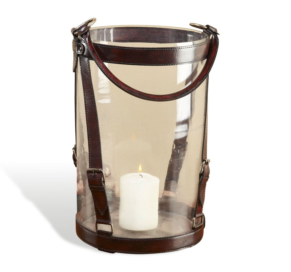 Leather Wrapped Glass Lanterns For Sale at 1stDibs