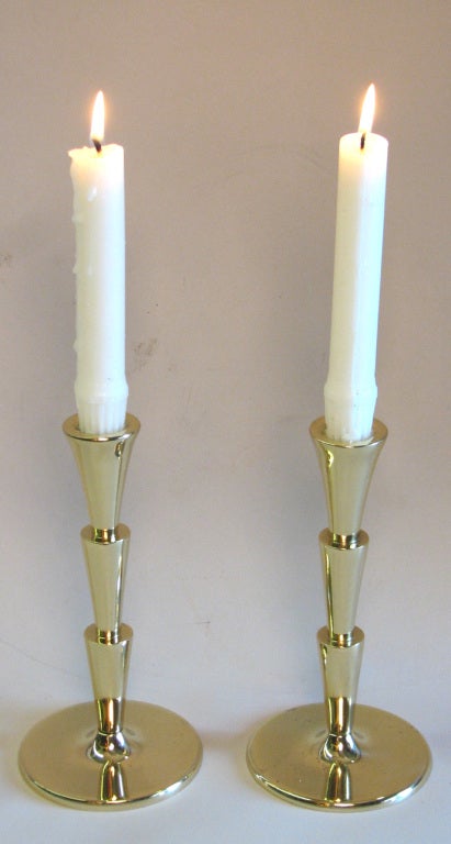 Cubist Art Deco Brass Candlesticks at 1stDibs