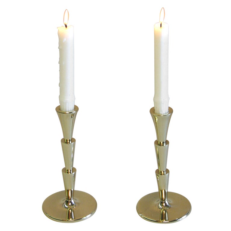 Cubist Art Deco Brass Candlesticks at 1stDibs