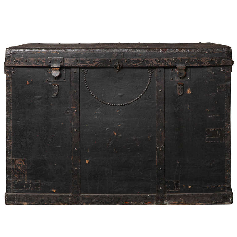 Black Leather Trunk at 1stDibs