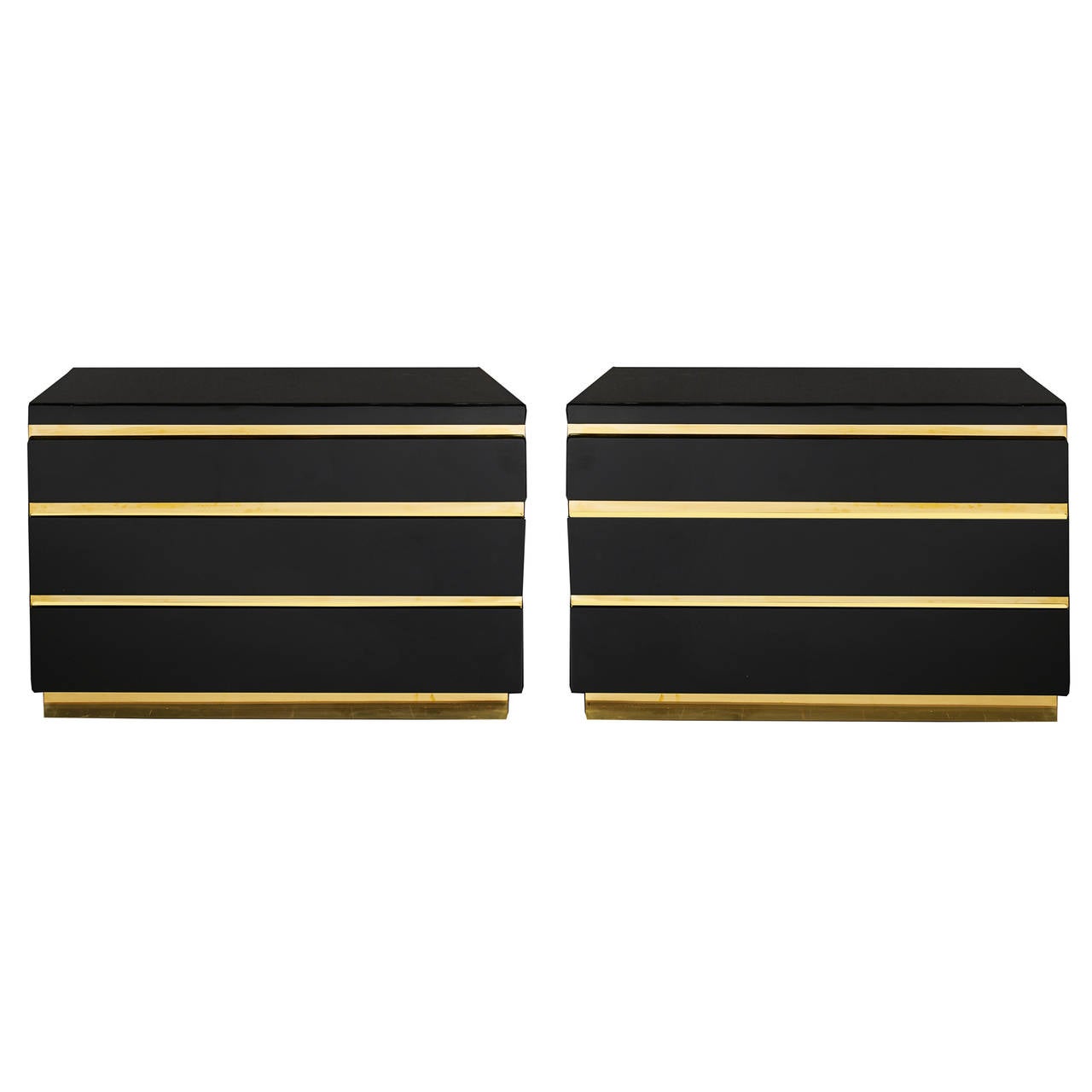 Black Lacquer Table Chests with Brass Accents For Sale at 1stDibs