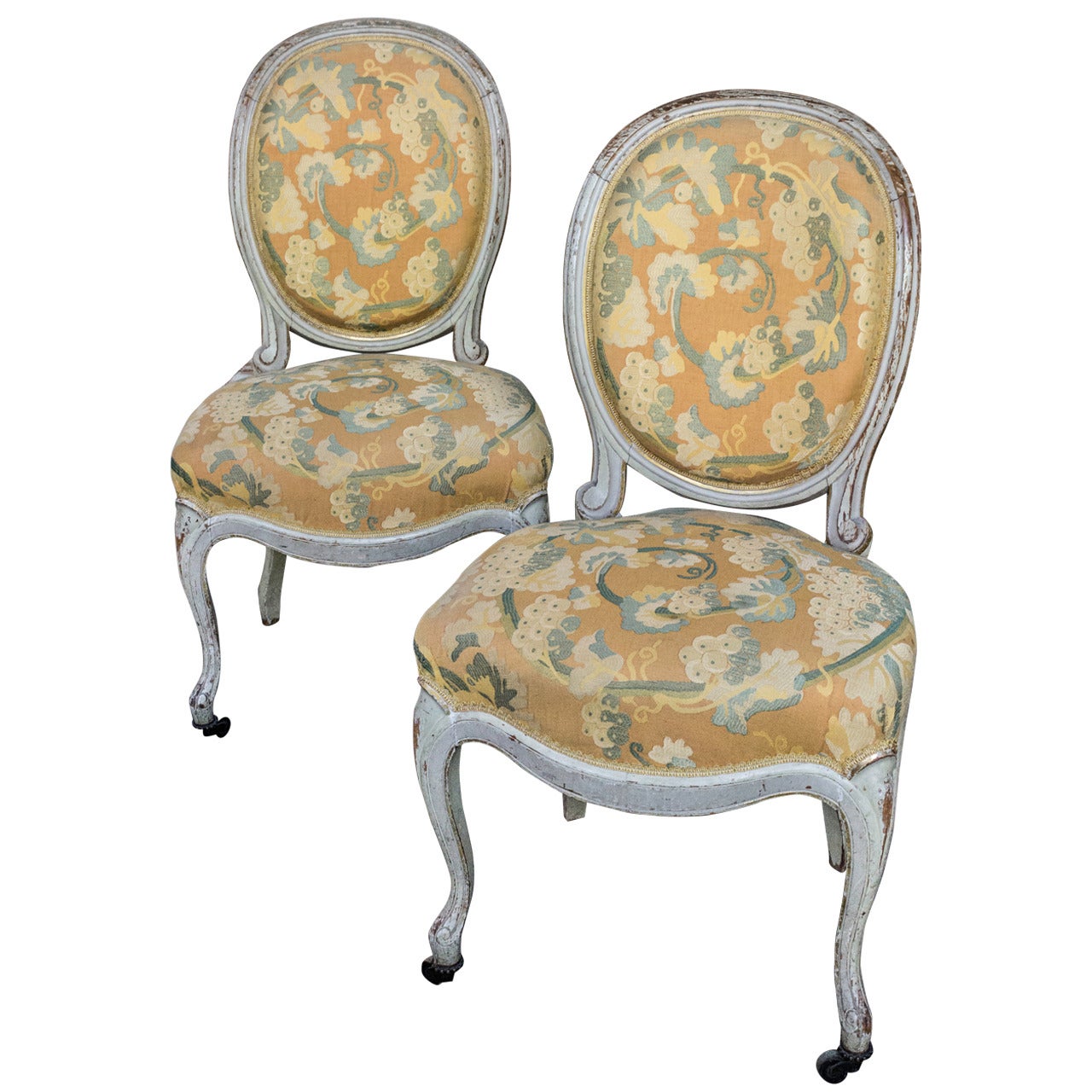 Set of Antique 4 Louis XV Style Painted Dining Side Chairs For Sale at ...