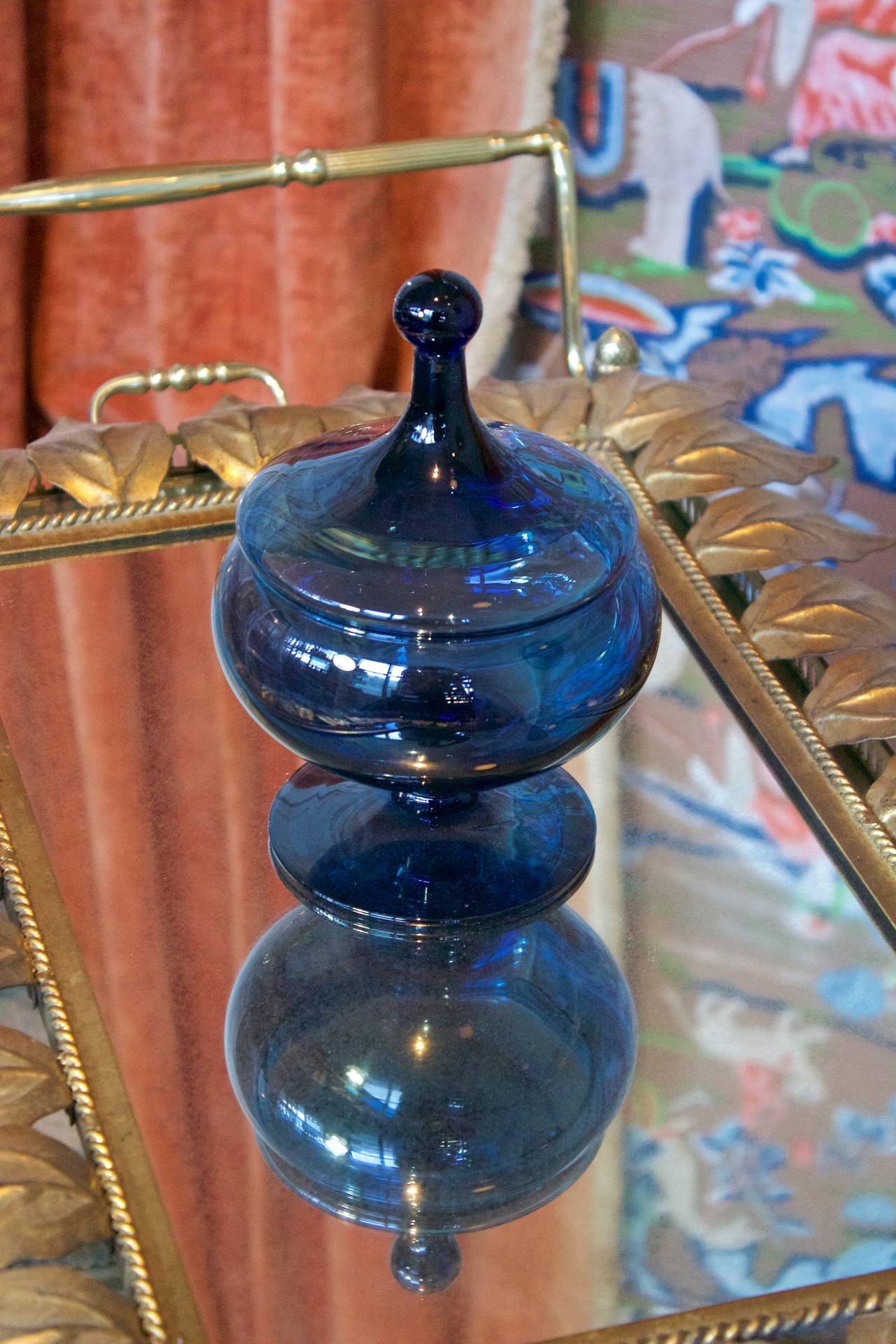 American 1960s Blue Glass Compote with Lid at 1stDibs