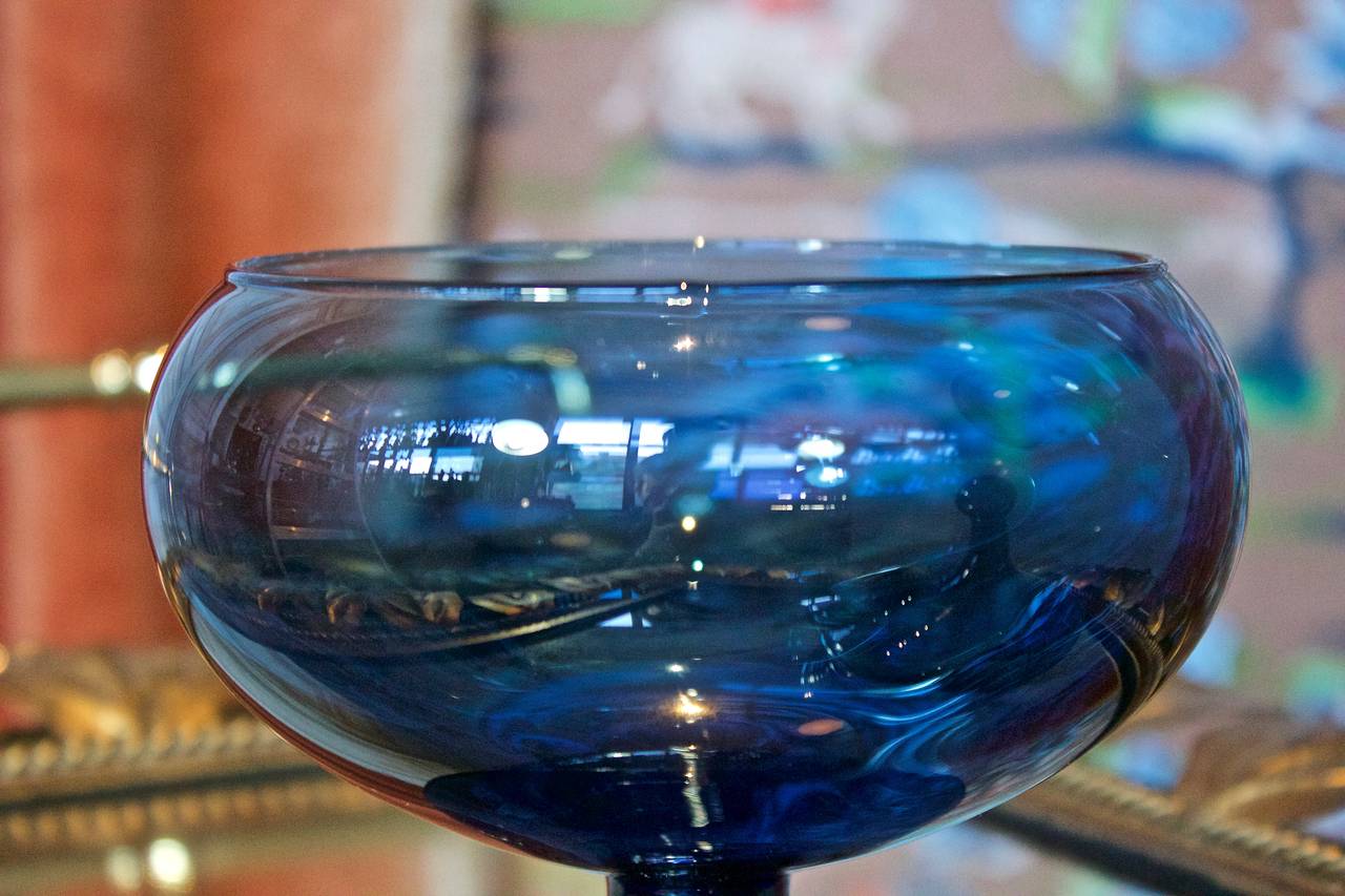American 1960s Blue Glass Compote with Lid at 1stDibs