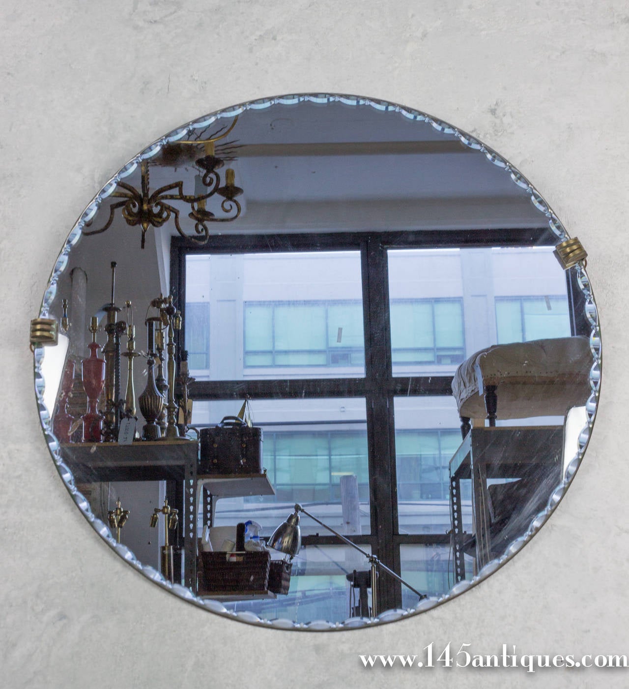 1940s French Round Mirror with Scalloped Edges at 1stDibs