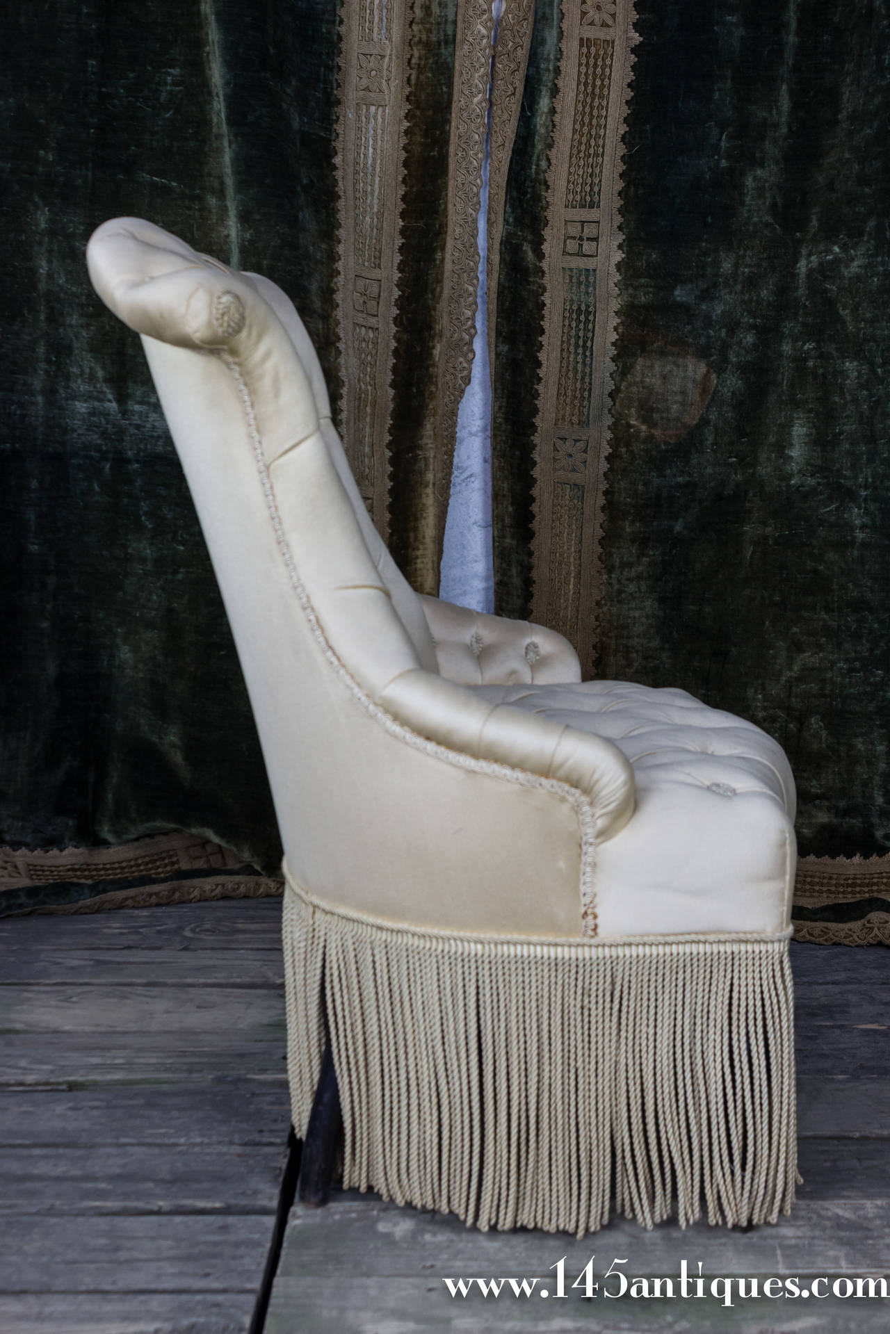 Pair of Tufted and Scrolled Slipper Chairs For Sale at 1stdibs