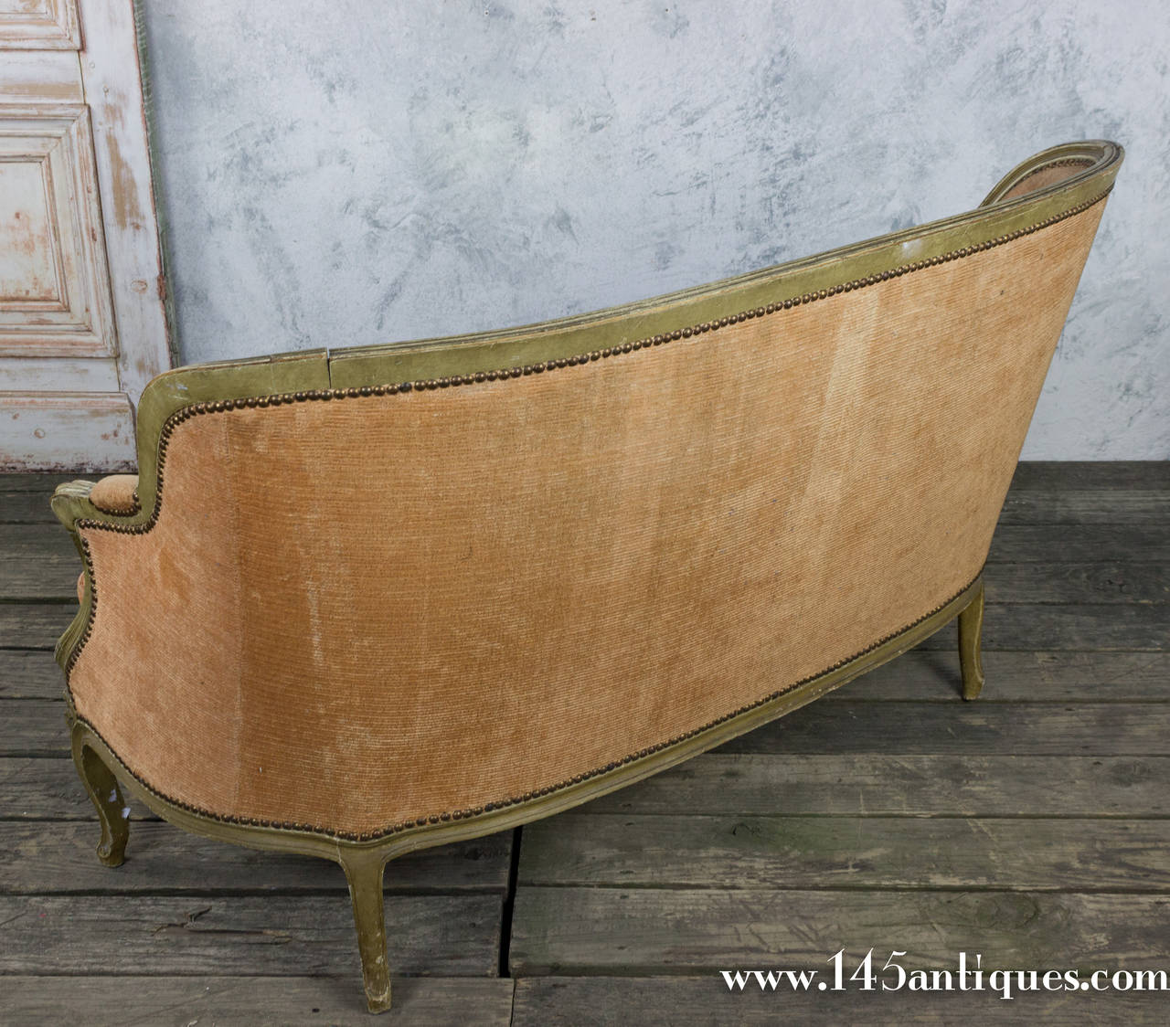 Small French Louis XV Style Settee in Pale Apricot Velvet For Sale at ...