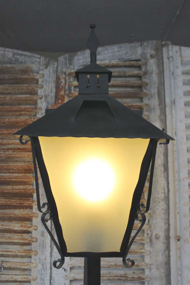 French Garden Street Lamp with Frosted Glass For Sale at 1stDibs