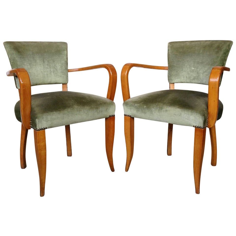 Pair of French 1940s Bridge Armchairs at 1stDibs