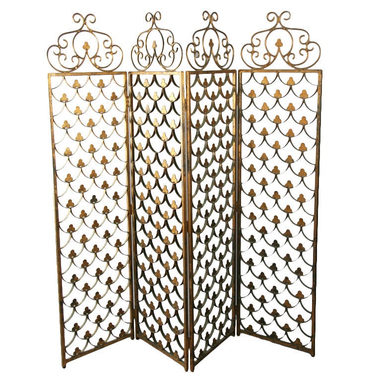 Highly Decorative Gold Painted 4 Panel Iron Screen at 1stdibs Highly Decorative Gold Painted 4 Panel Iron Screen at 1stdibs