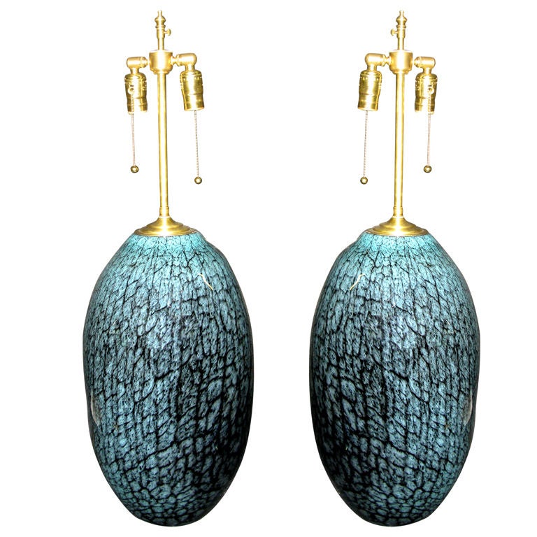 Pair of large scale hand blown italian lamps at 1stDibs