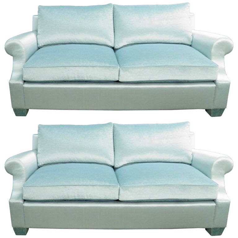 Pair of Elegant Ice Blue Sofas at 1stDibs