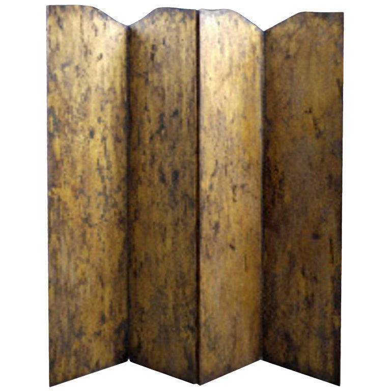4 Panel Folding Screen With Mottled Gold and Umber Finish at 1stDibs