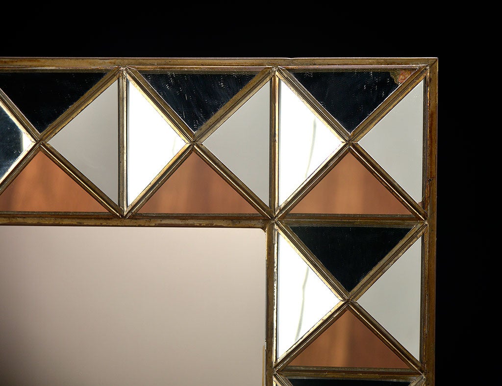 Vintage Brass Trimmed Pyramid Mirror For Sale at 1stDibs