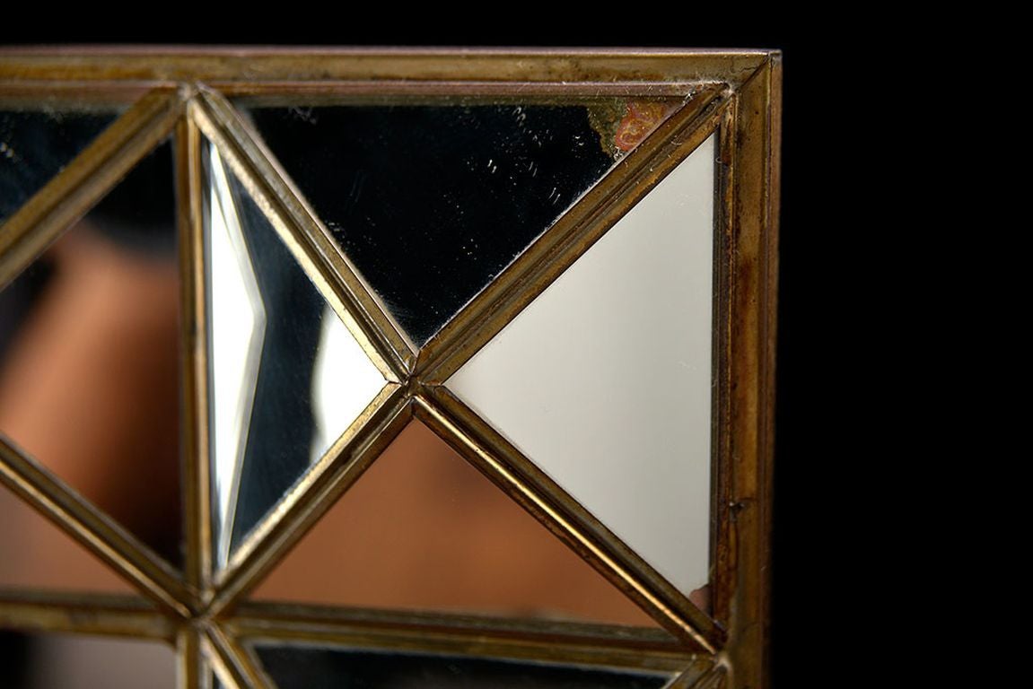Vintage Brass Trimmed Pyramid Mirror For Sale at 1stDibs