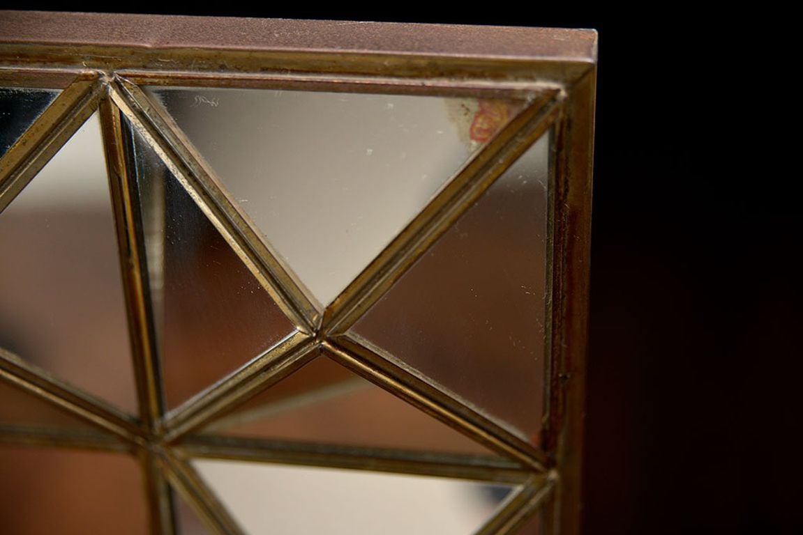 Vintage Brass Trimmed Pyramid Mirror For Sale at 1stDibs