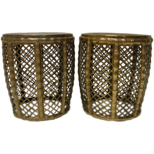 Pair of Brass Faux Bamboo Stools at 1stDibs