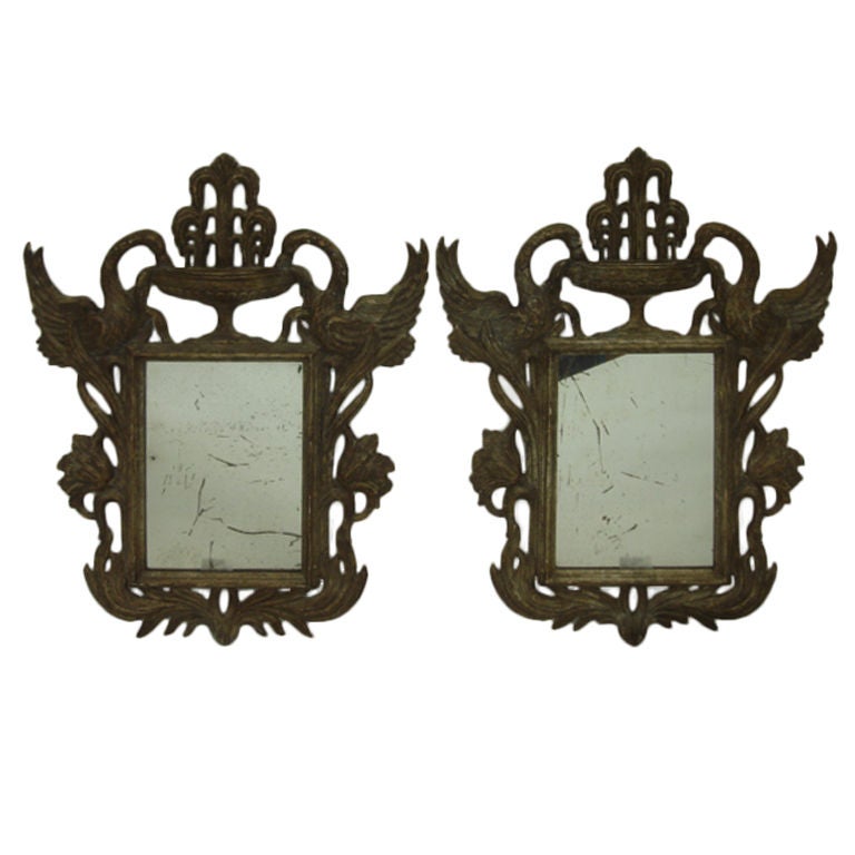 Antique Pair of Ornate Drinking Swan Mirrors at 1stDibs