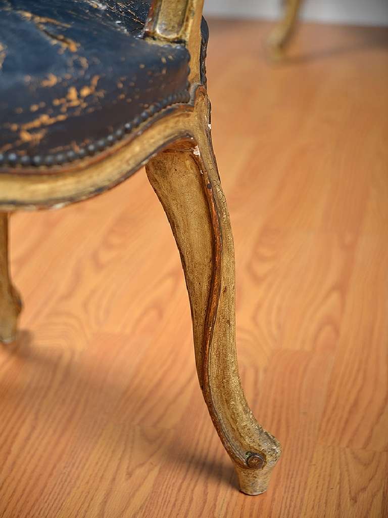 Vintage French Set of Eight Navy Leather Dining Chairs at 1stDibs