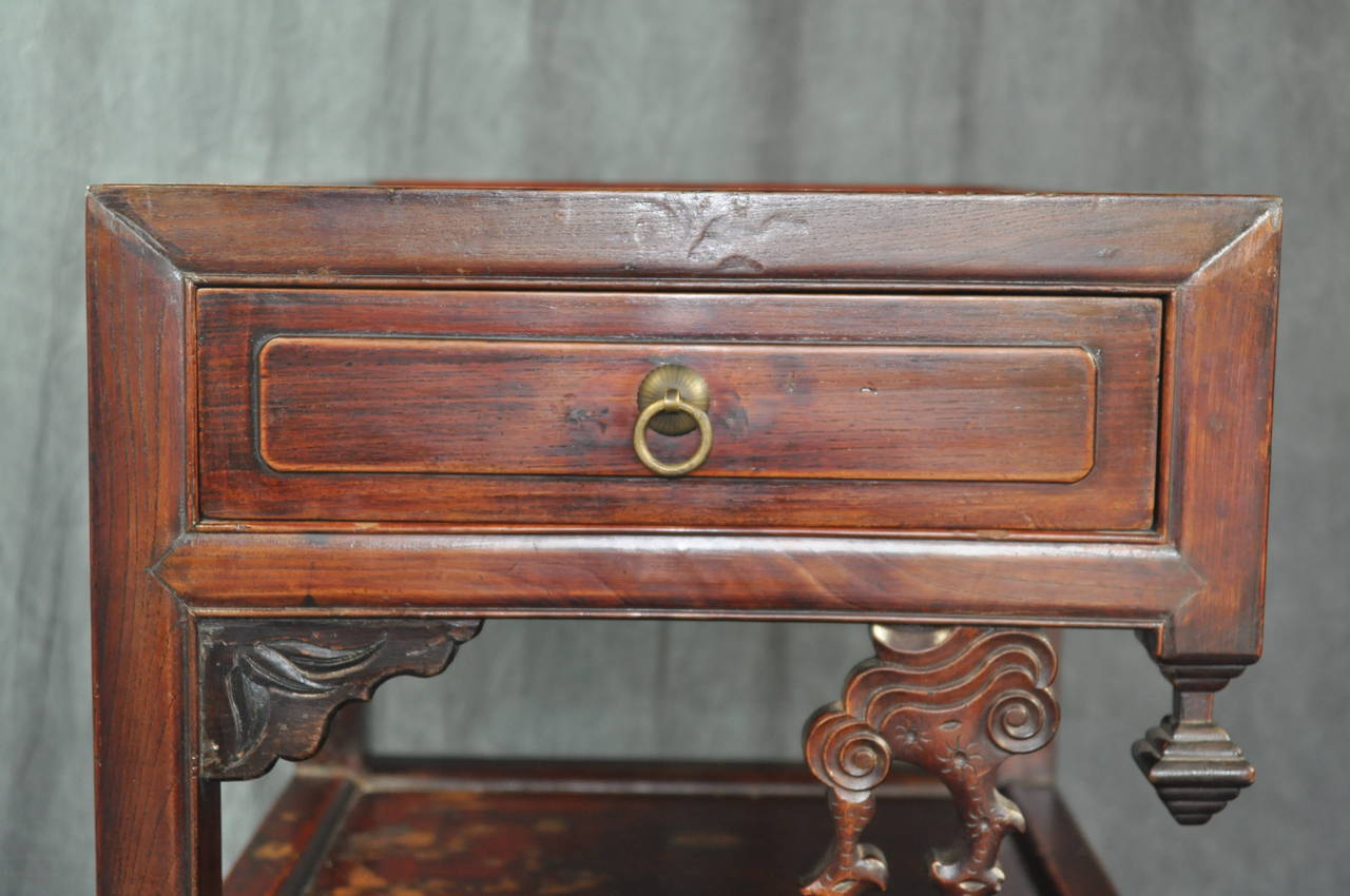 Pair of Antique Chinese Carved Wood Tea Tables For Sale at 1stDibs