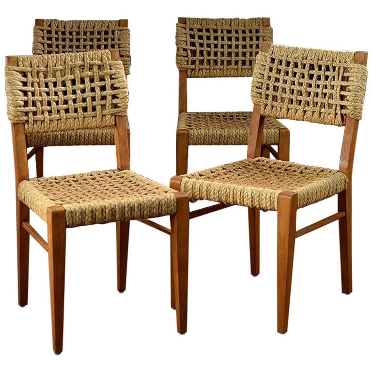 Set of Four Vintage Woven Rope Dining Chairs at 1stDibs