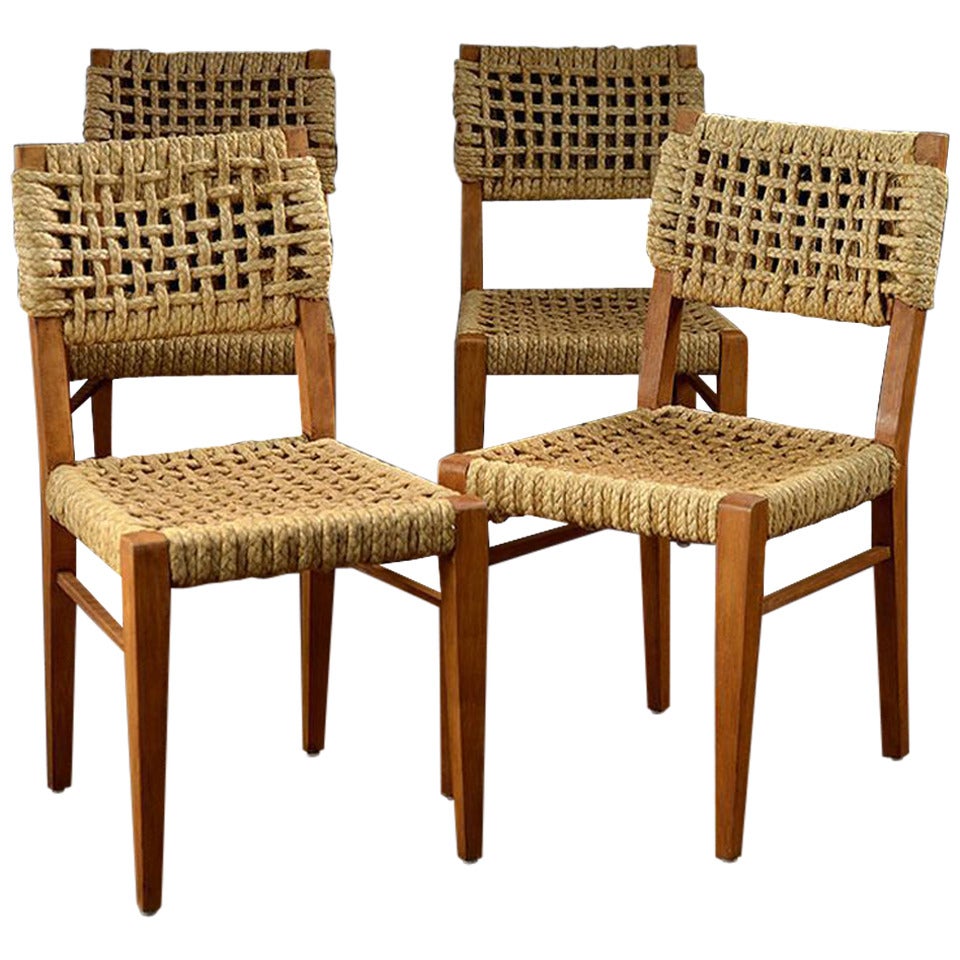 Set of Four Vintage Woven Rope Dining Chairs at 1stDibs