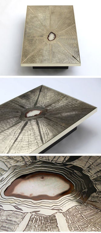 Signed George Mathias Etched Bronze and Agate Coffee Table at 1stDibs