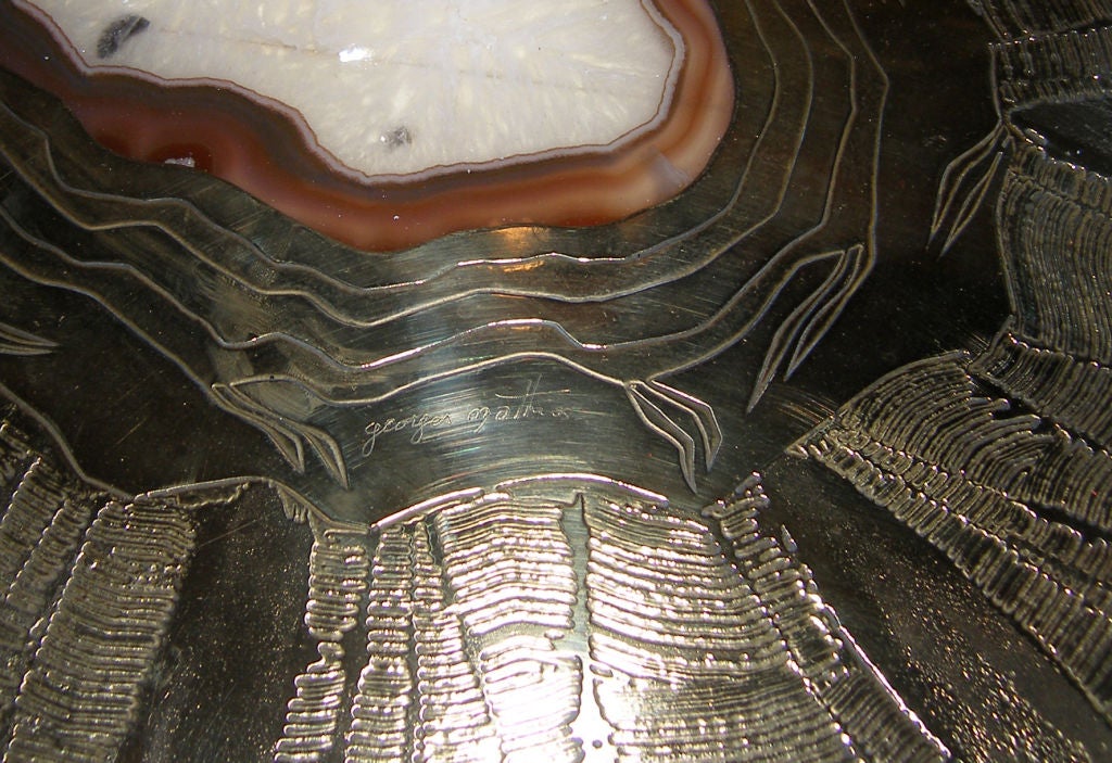 Signed George Mathias Etched Bronze and Agate Coffee Table at 1stDibs