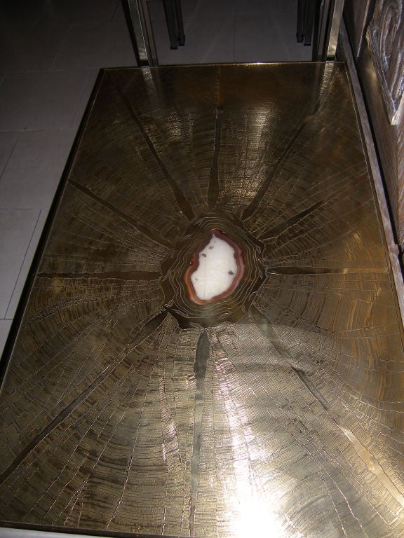 Signed George Mathias Etched Bronze and Agate Coffee Table at 1stDibs