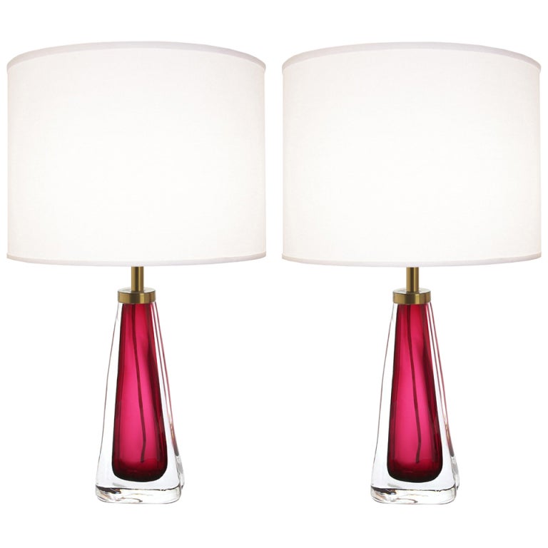 Pair of Nils Landberg for Orrefors Raspberry Glass Lamps For Sale at ...
