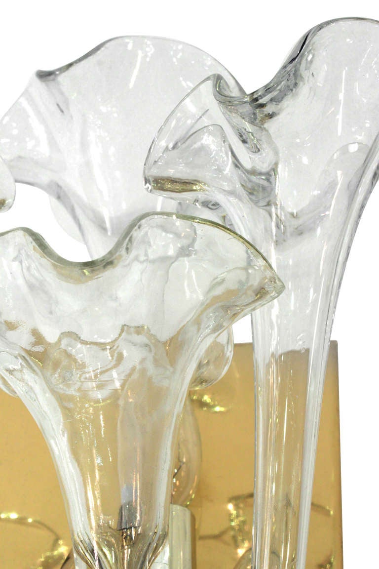 Pair Of Elegant Sconces With Hand Blown Glass Flowers At 1stdibs