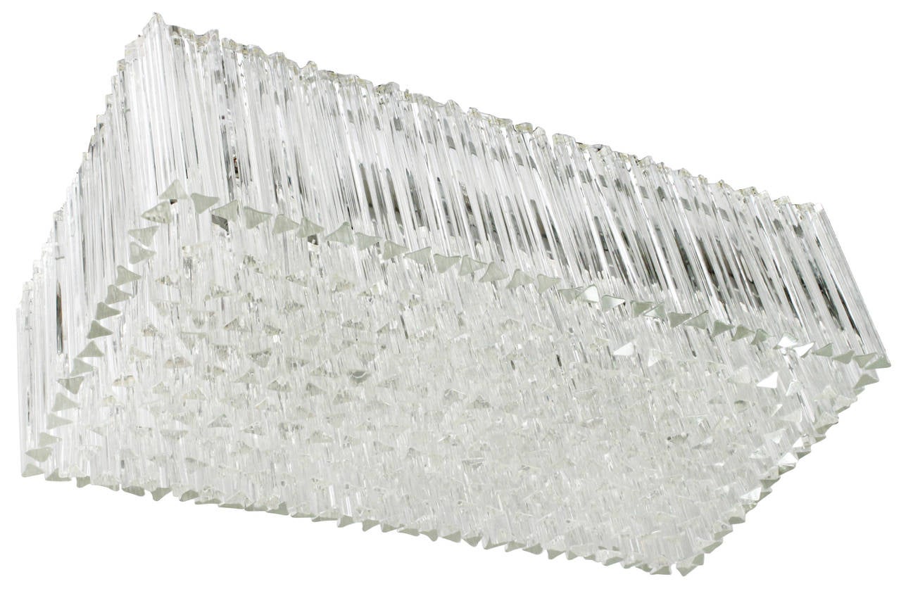 Large Rectangular Chandelier with Hanging Glass Prisms by Venini at 1stDibs
