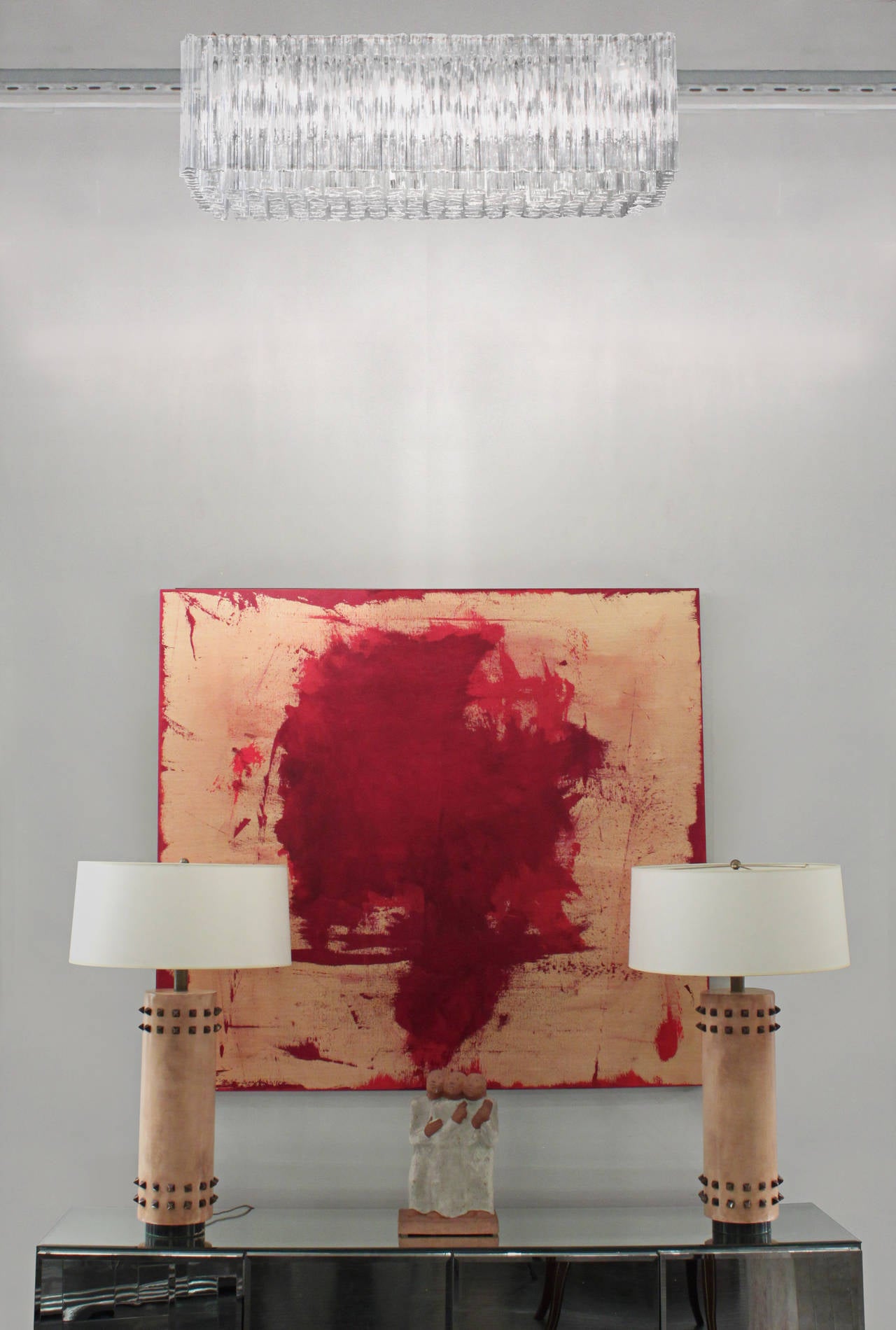 Large Rectangular Chandelier with Hanging Glass Prisms by Venini at 1stDibs