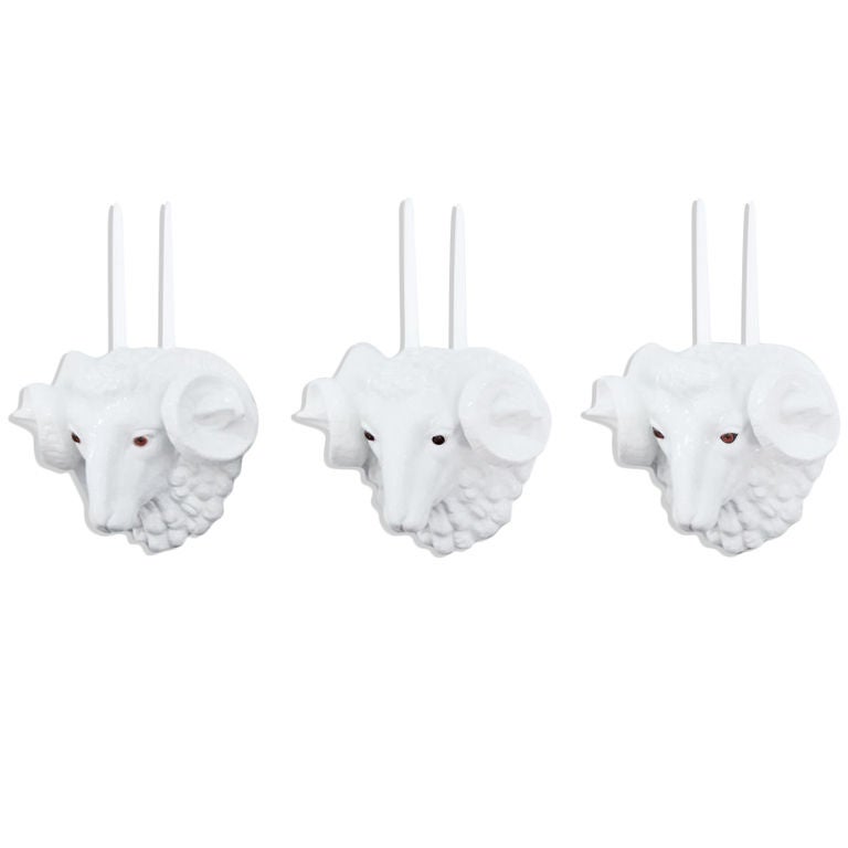 Set of 3 Ceramic Goat Head Candle Holders For Sale at 1stDibs